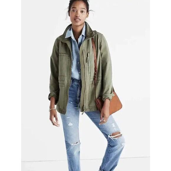 Madewell | Jackets & Coats | Madewell Fleet Pure Cotton Olive Green Zip ...